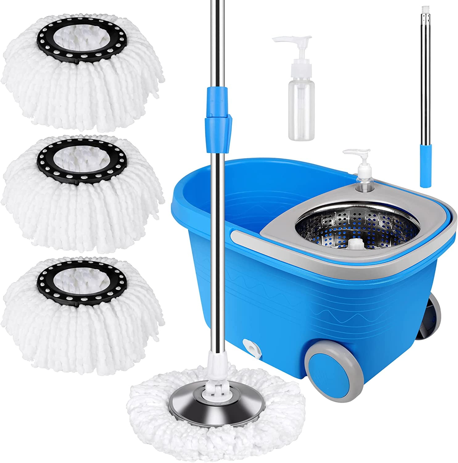 Mop and Bucket with Wringer Set on Wheels, 360 Spinning Mop Bucket ...
