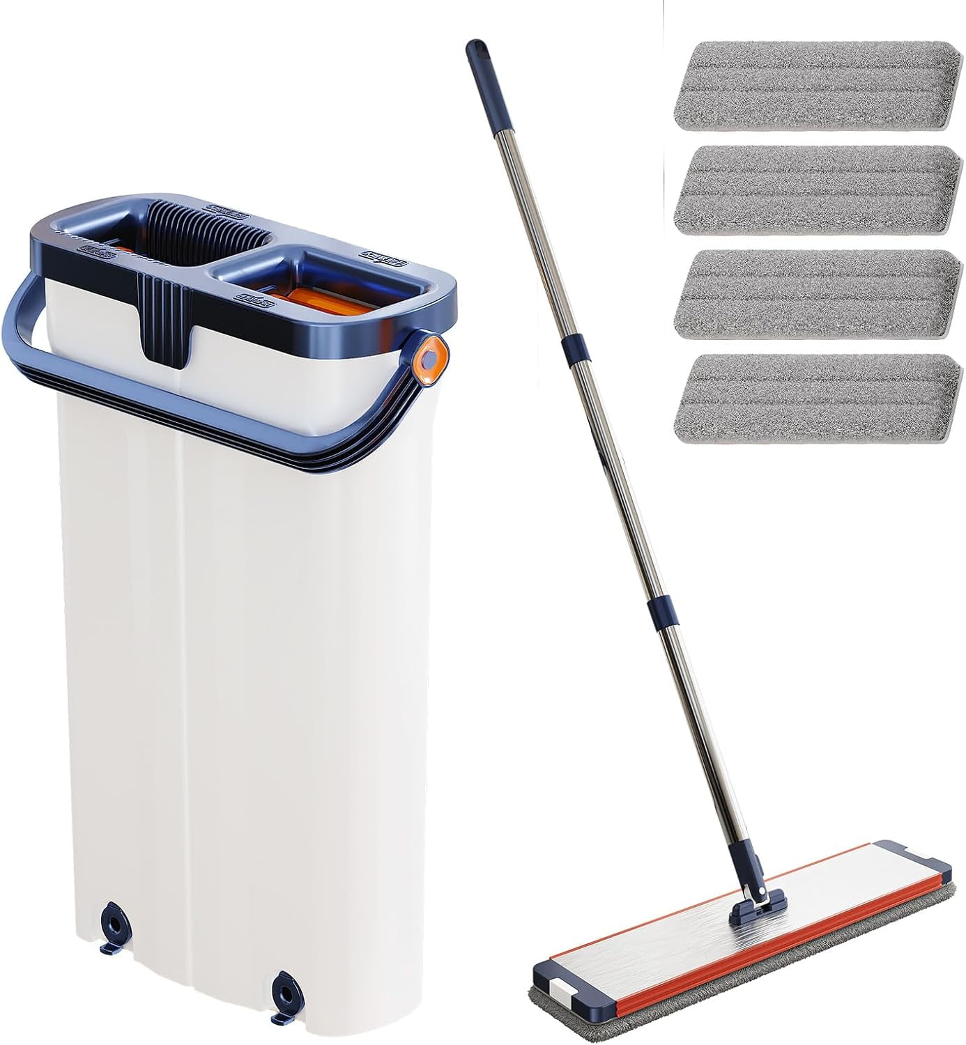 Mop Bucket with Wringer, Ultra-Fine Fiber Stainless Steel Flat Mop ...