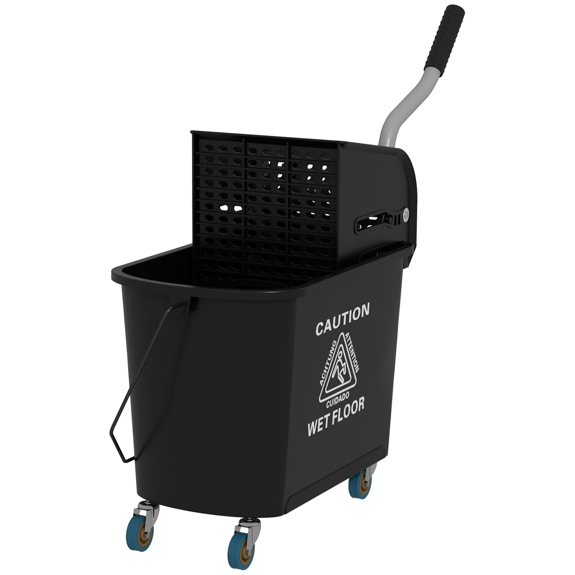 Mop Bucket with Wringer on Wheels 21 Quart Floor Cleaning Black ...