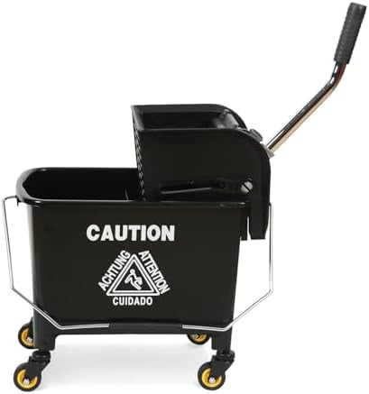 Mop Bucket with Wringer on Wheels, Small Dual Chamber Industrial Mop ...