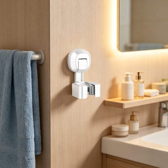 Mop Holder, Wall Mounted Suction Cup Broom Rack, No Drill ABS Bathroom ...