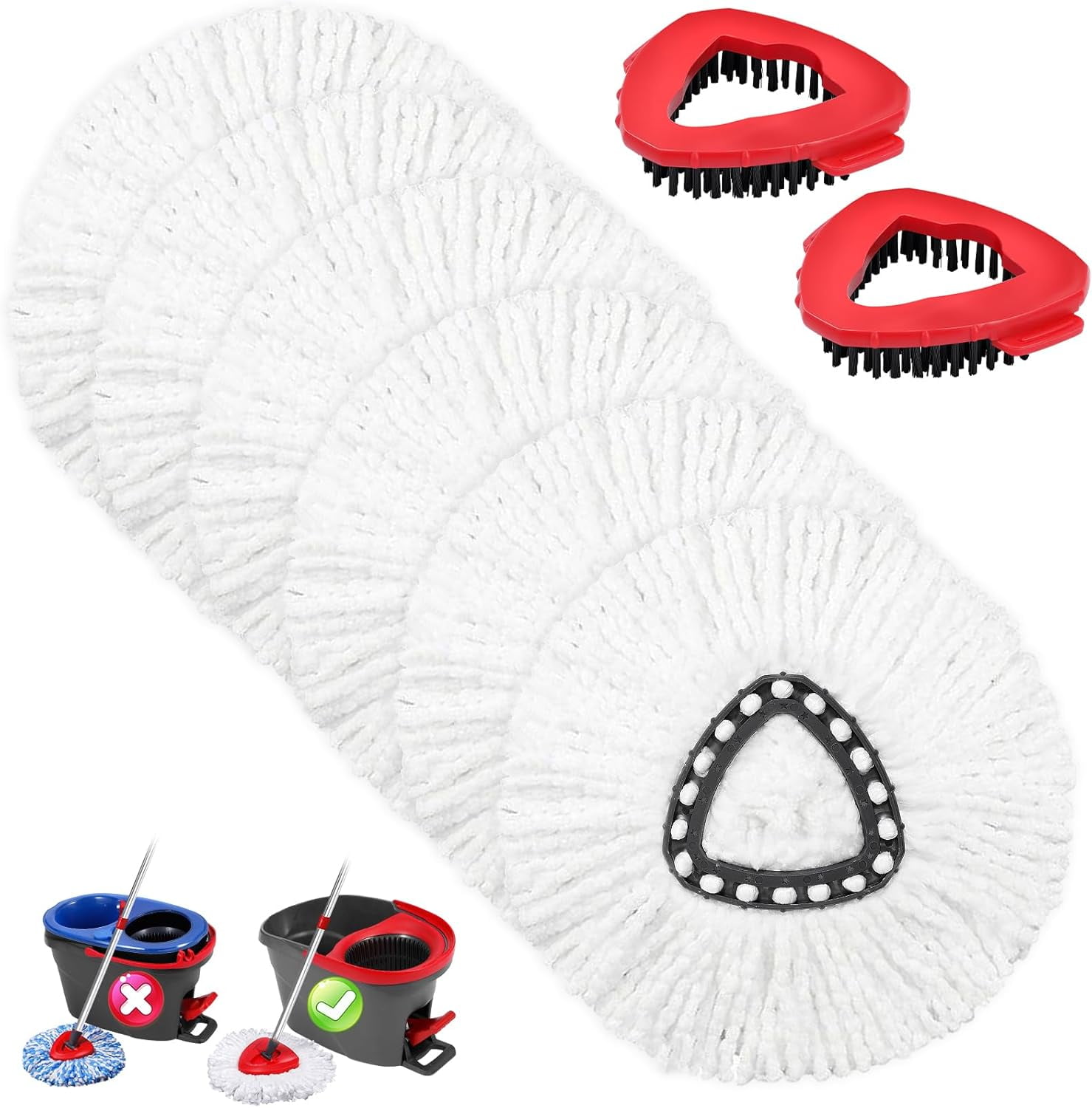 Mop Replacement Heads 6 Pcs & 2 Scrub Brushes Combo for Ocedar ...