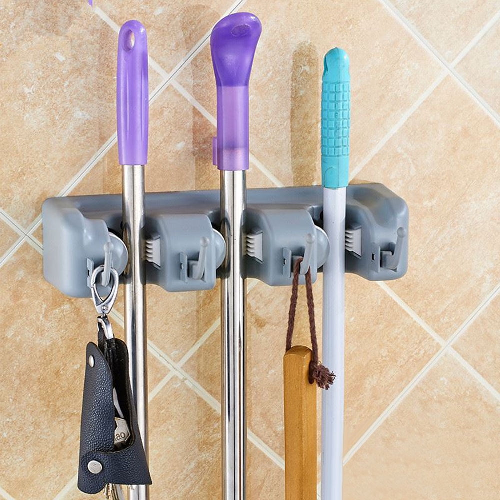 Mop and Broom Holder Rack Wall Mounted Tools Storage Organizer Home Use ...