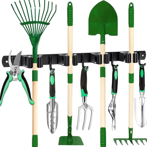 Mop and Broom Holder Wall Mount 4 Racks and 5 Hooks Broom Organizer ...