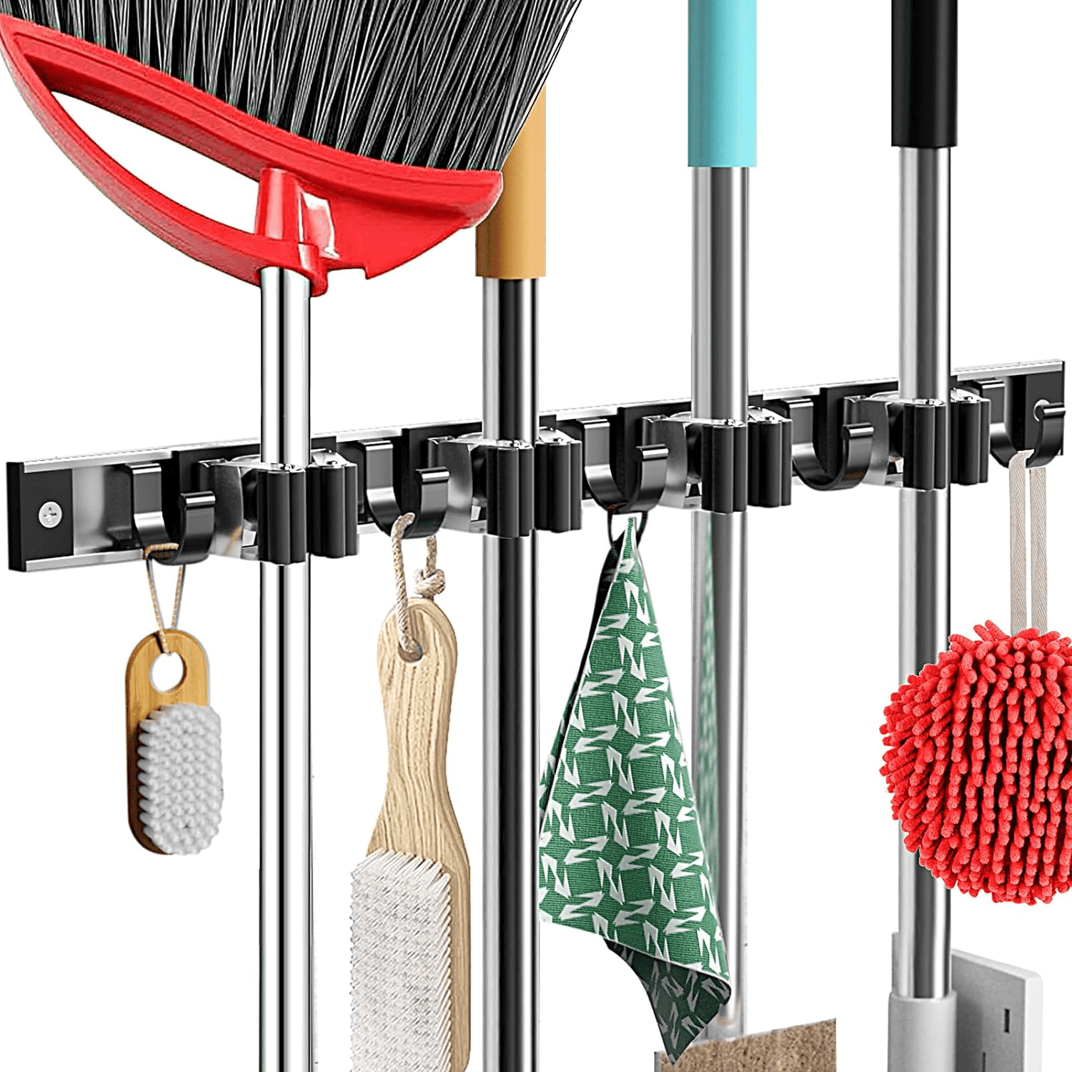 DunGu Utility Mop and Broom Holder, Wall Mounted Organizer with Hangers ...