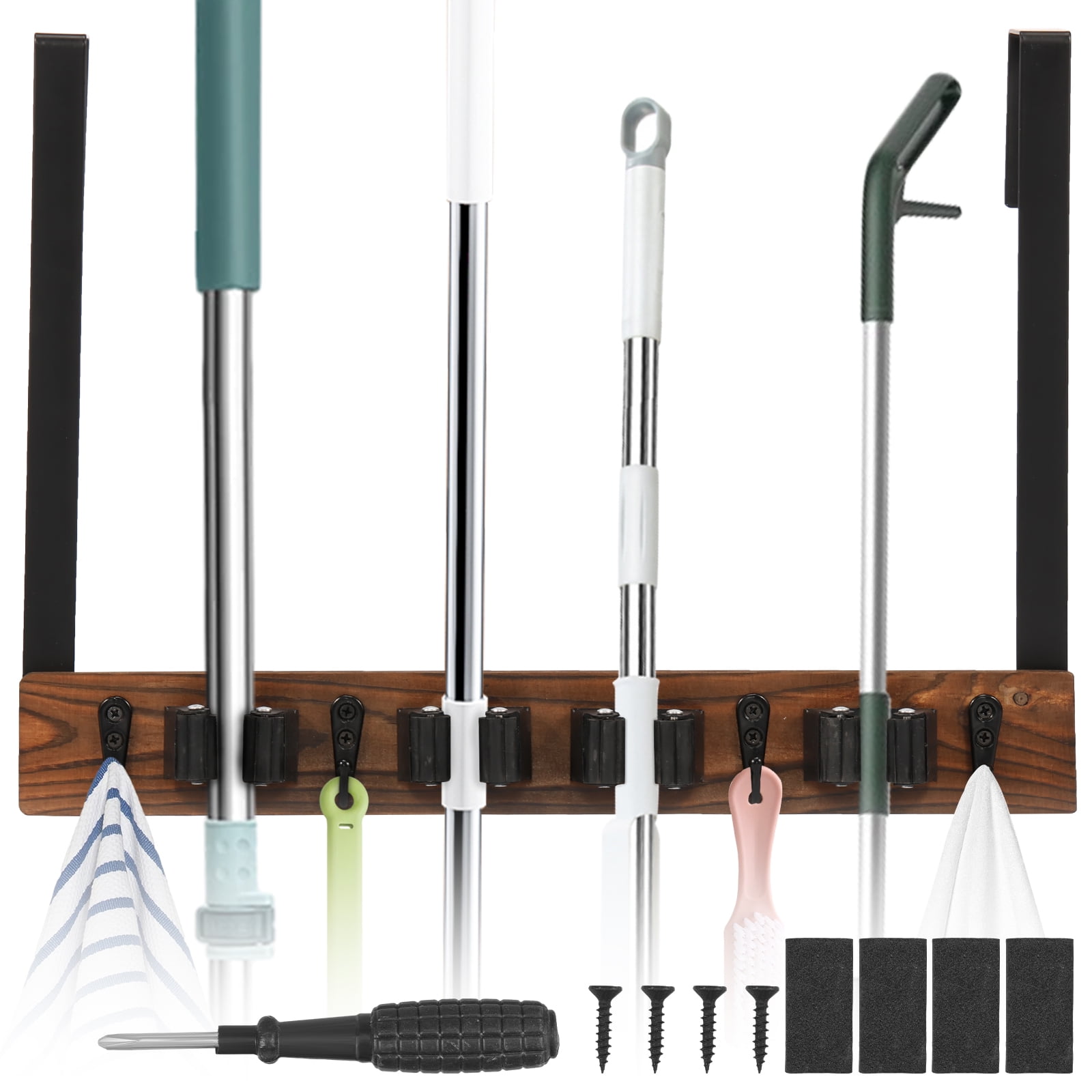 Mop and Broom Holder Wall Mount Over The Door Multipurpose Mop Rack ...