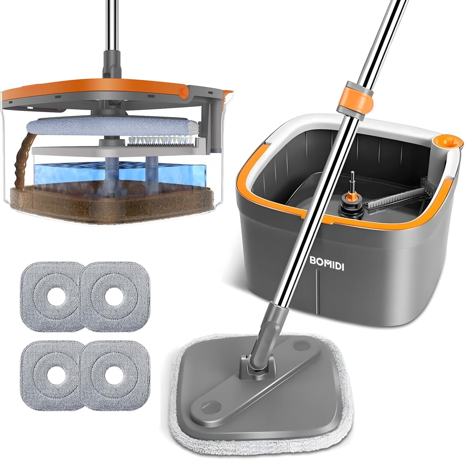 Mop and Bucket Set, Easy-to-use Spin Mop with Separate Dirty Water ...