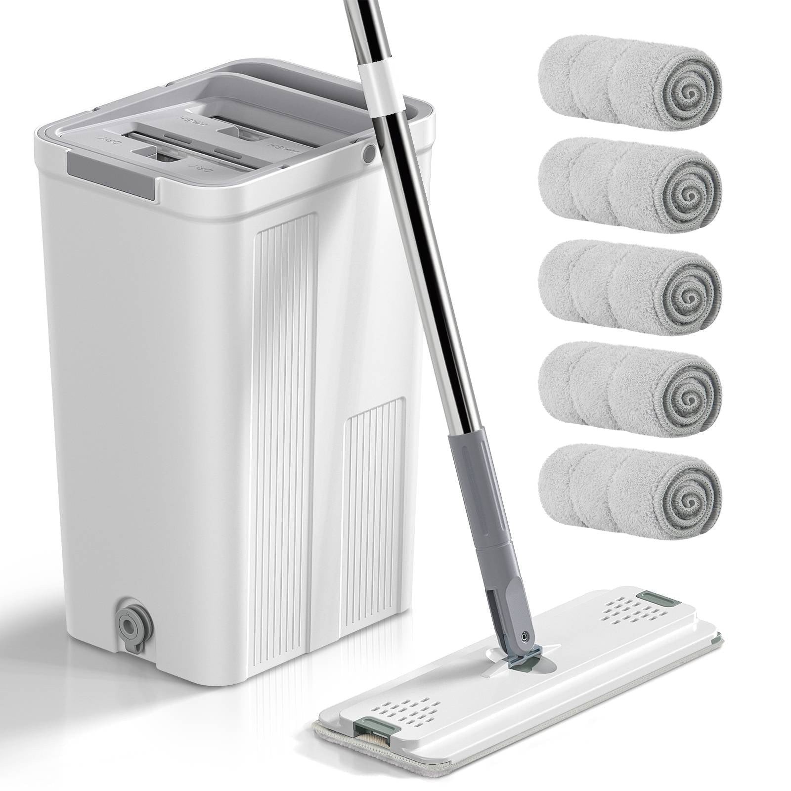 GPED Mop and Bucket Set with Microfiber Pads, Flat Floor Cleaner, Wet ...
