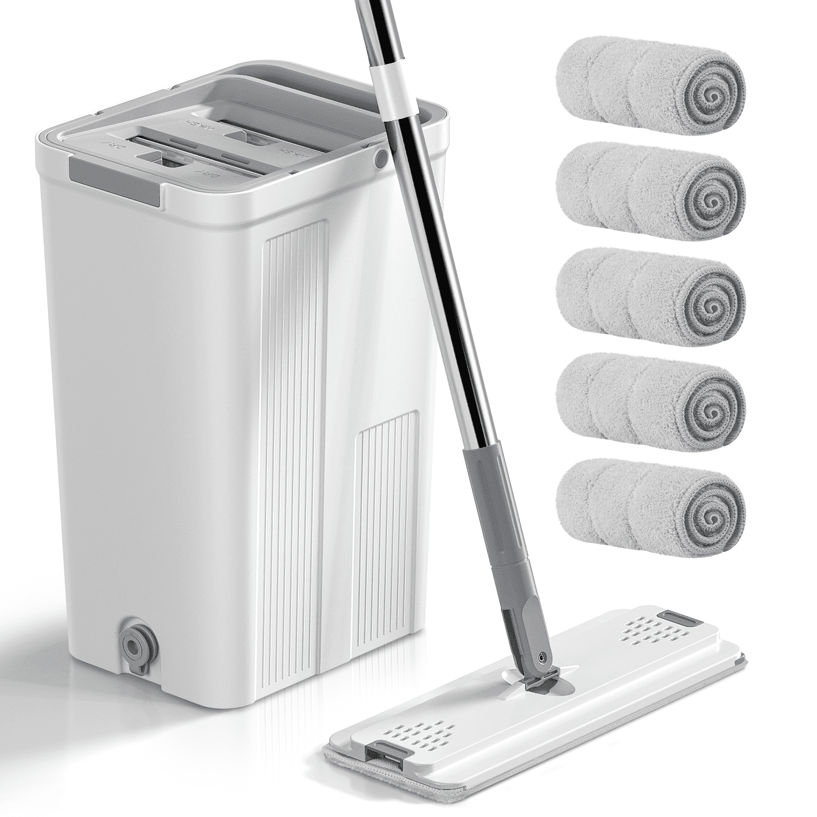Mop and Bucket Set, Hands Free Flat Floor Mop and Bucket with Wringer ...
