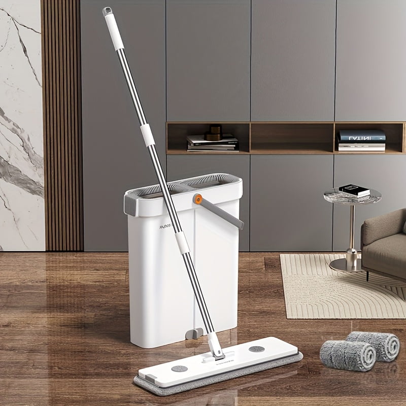 Mop and Bucket Set with 2 Microfiber Pads, Hands-Free Wash Flat Floor ...