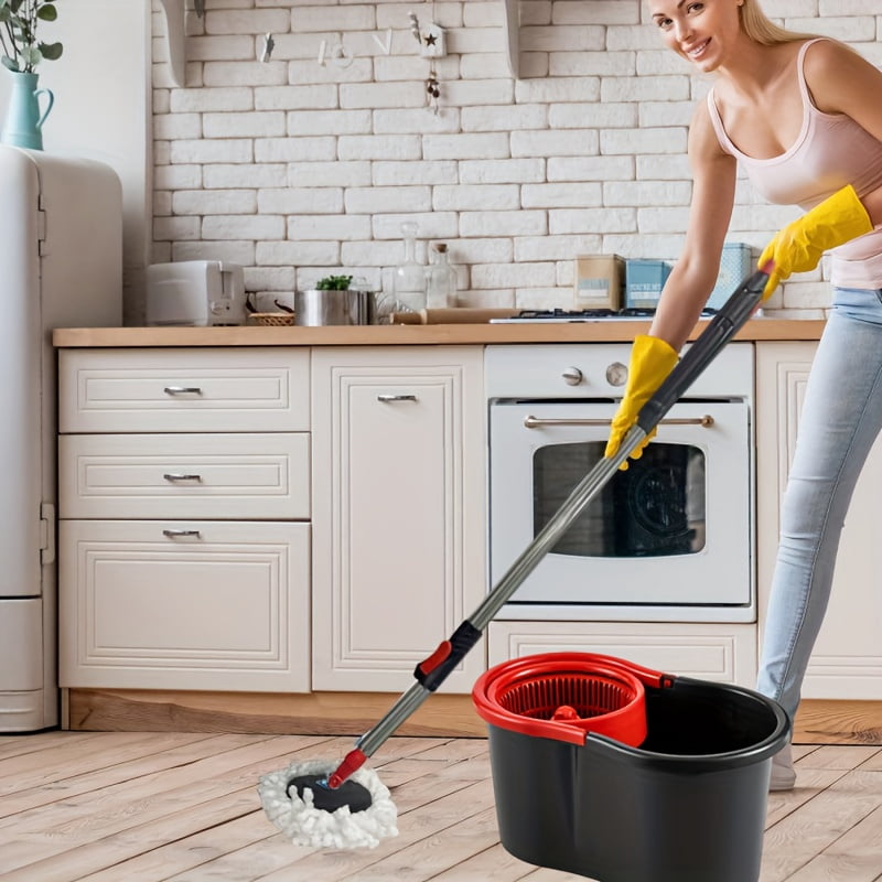Mop and Bucket Set with 4 Microfiber Refills – 360° Rotary Dryer ...