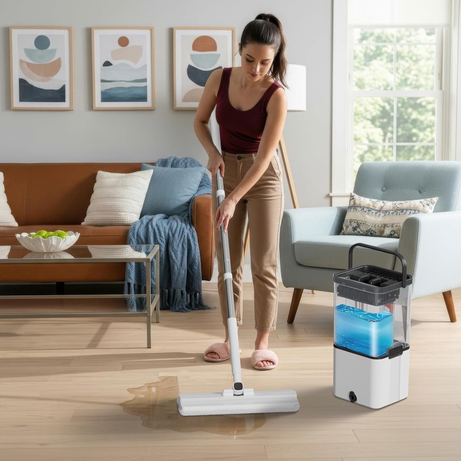 Mop and Bucket Set with Automatic Water Separation, Microfiber Flat Mops for Wet and Dry ...