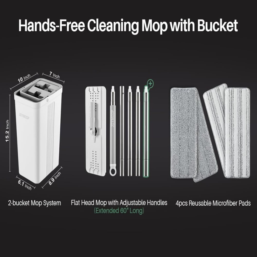 Mop and Bucket Set with Wringer, Flat Mops for Floor Cleaning, Wall Mop ...