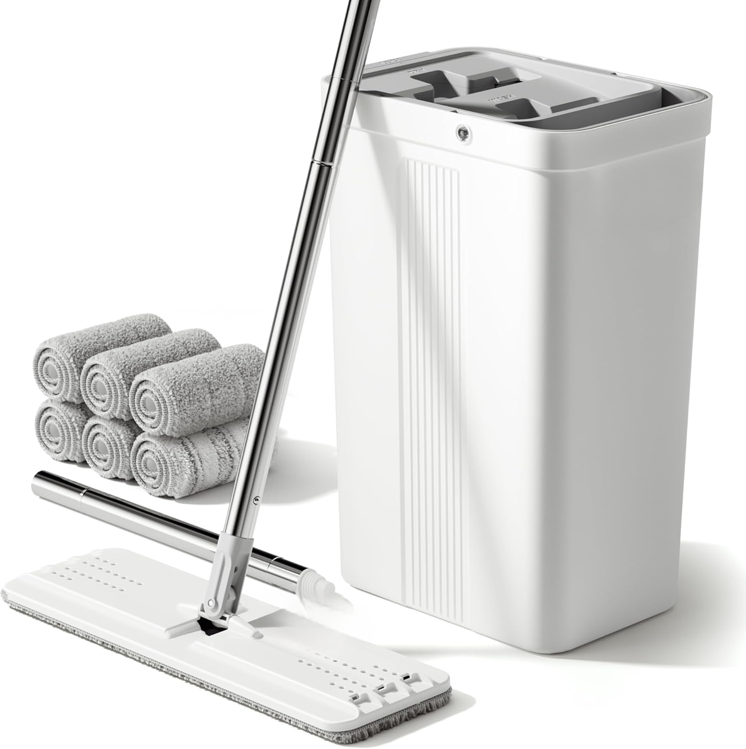 Mop and Bucket Set with Wringer, Flat Mops for Floor Cleaning, Wall Mop ...