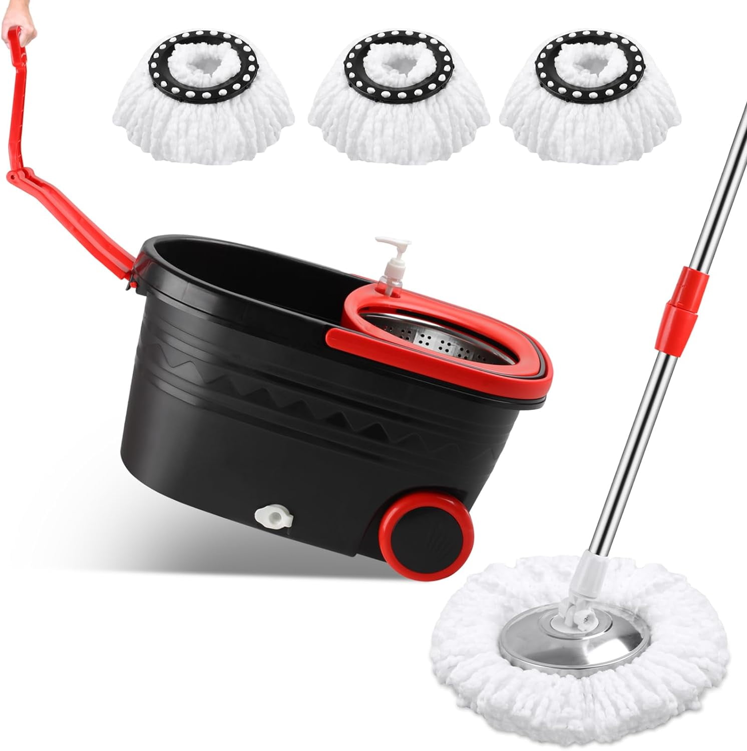 Mop and Bucket with Wringer Set, 360° Rotating Mop Bucket System with 3 ...