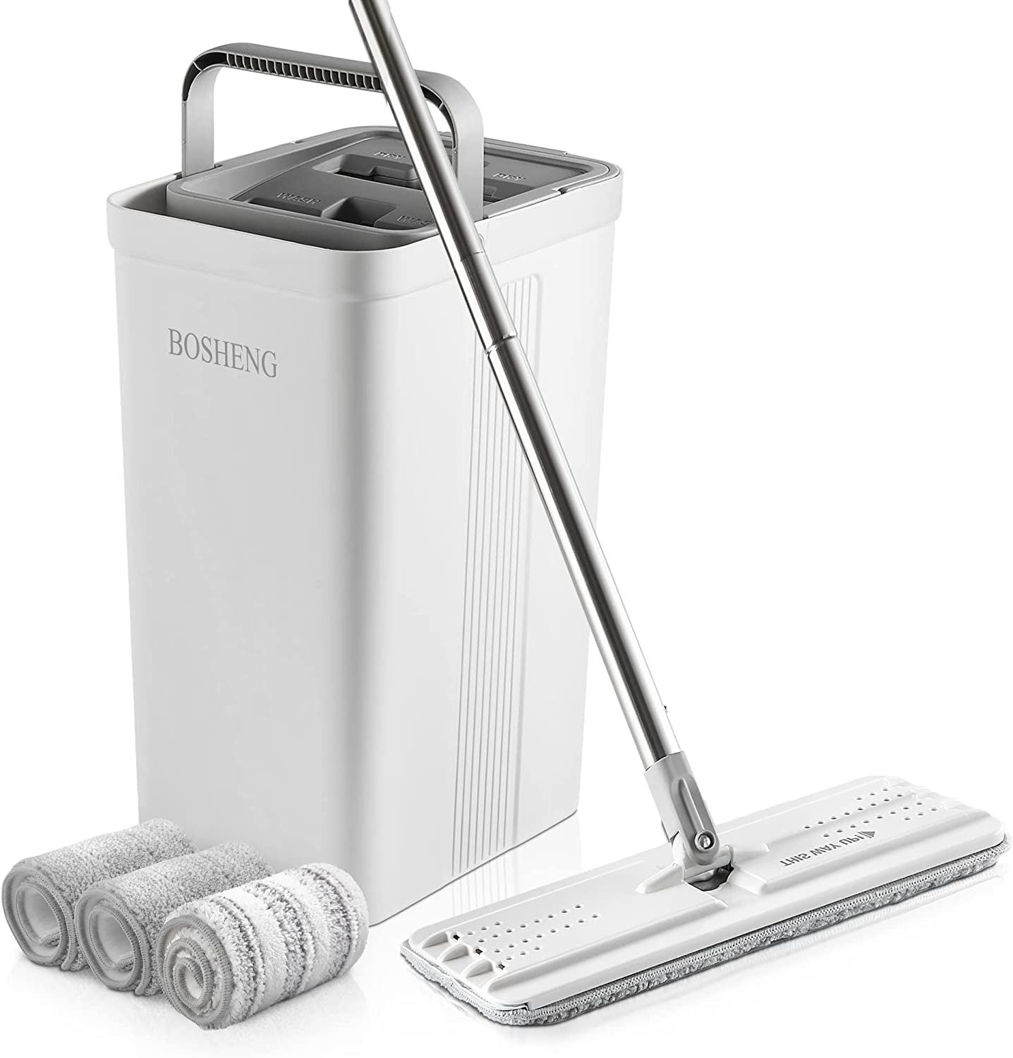 Mop and Bucket with Wringer Set, Flat Floor Mop and Bucket, with 3 ...