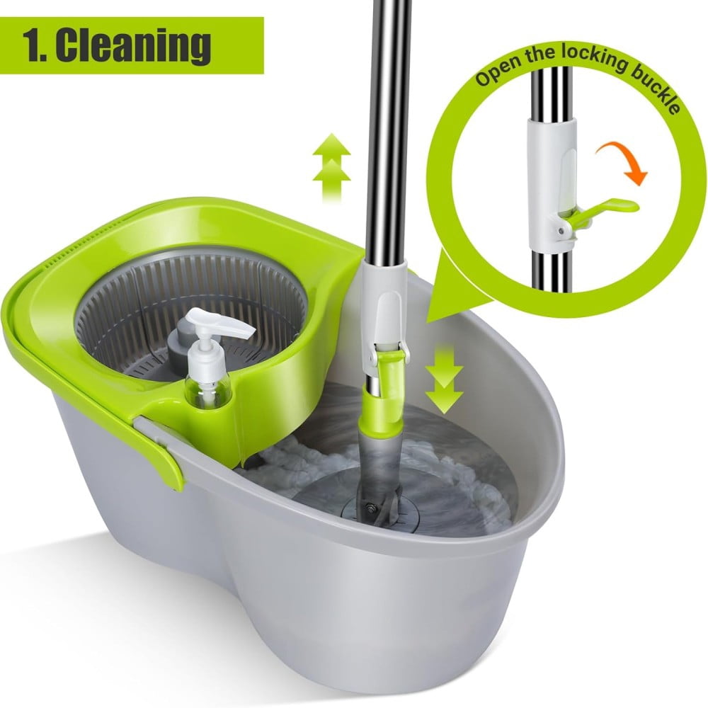 Mop and Bucket with Wringer Set, Spin Mop Cleaning System with 3 Mop ...