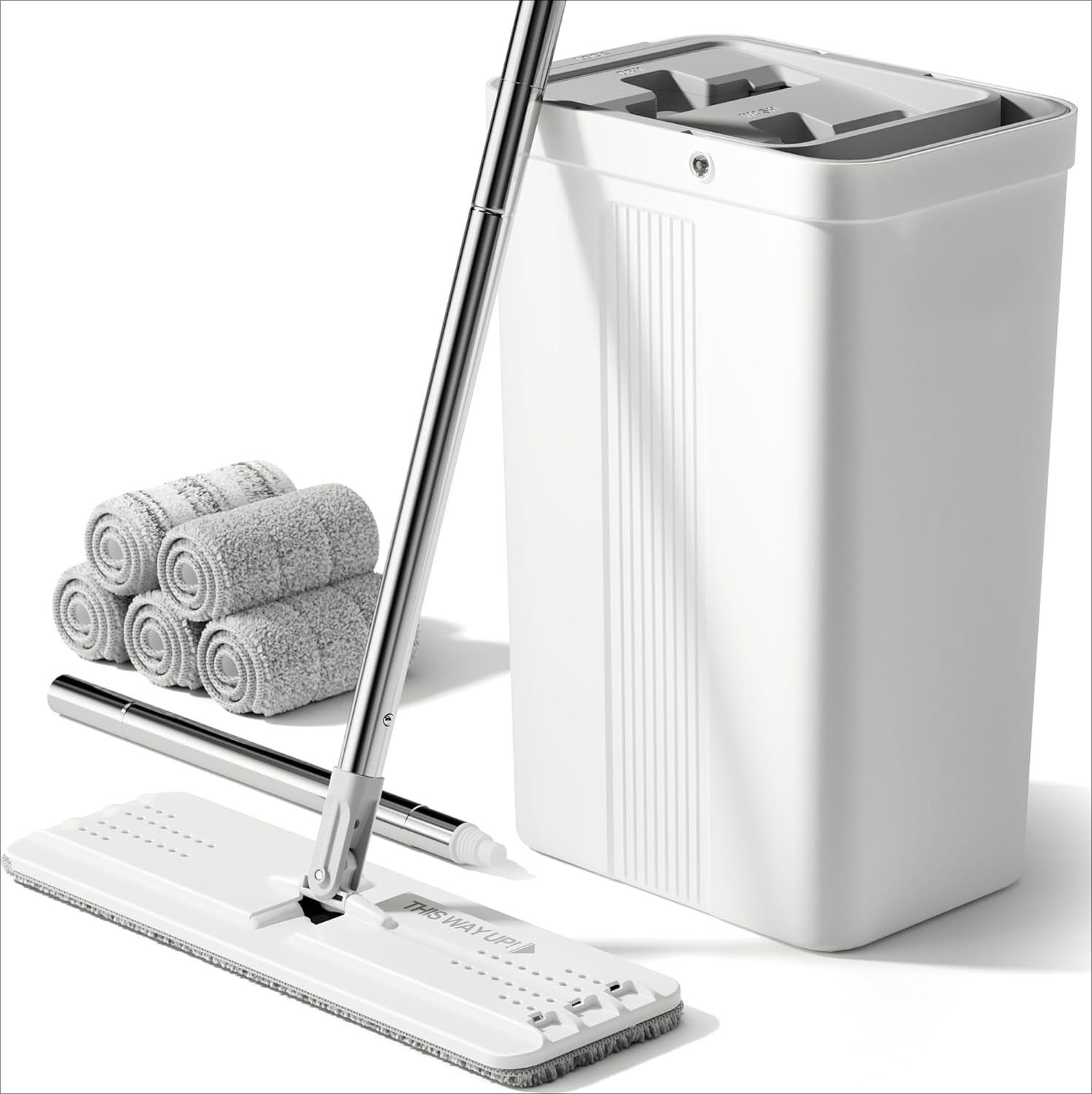 Mop and Bucket with Wringer Set for Home, Flat Mop and Bucket System ...