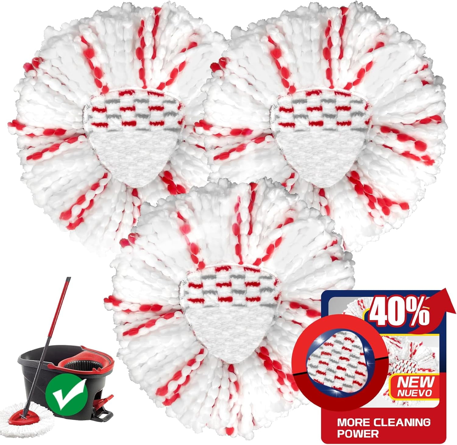 Mop head replacement part - Cleaning power enhanced by 40%, 3 sets of ...