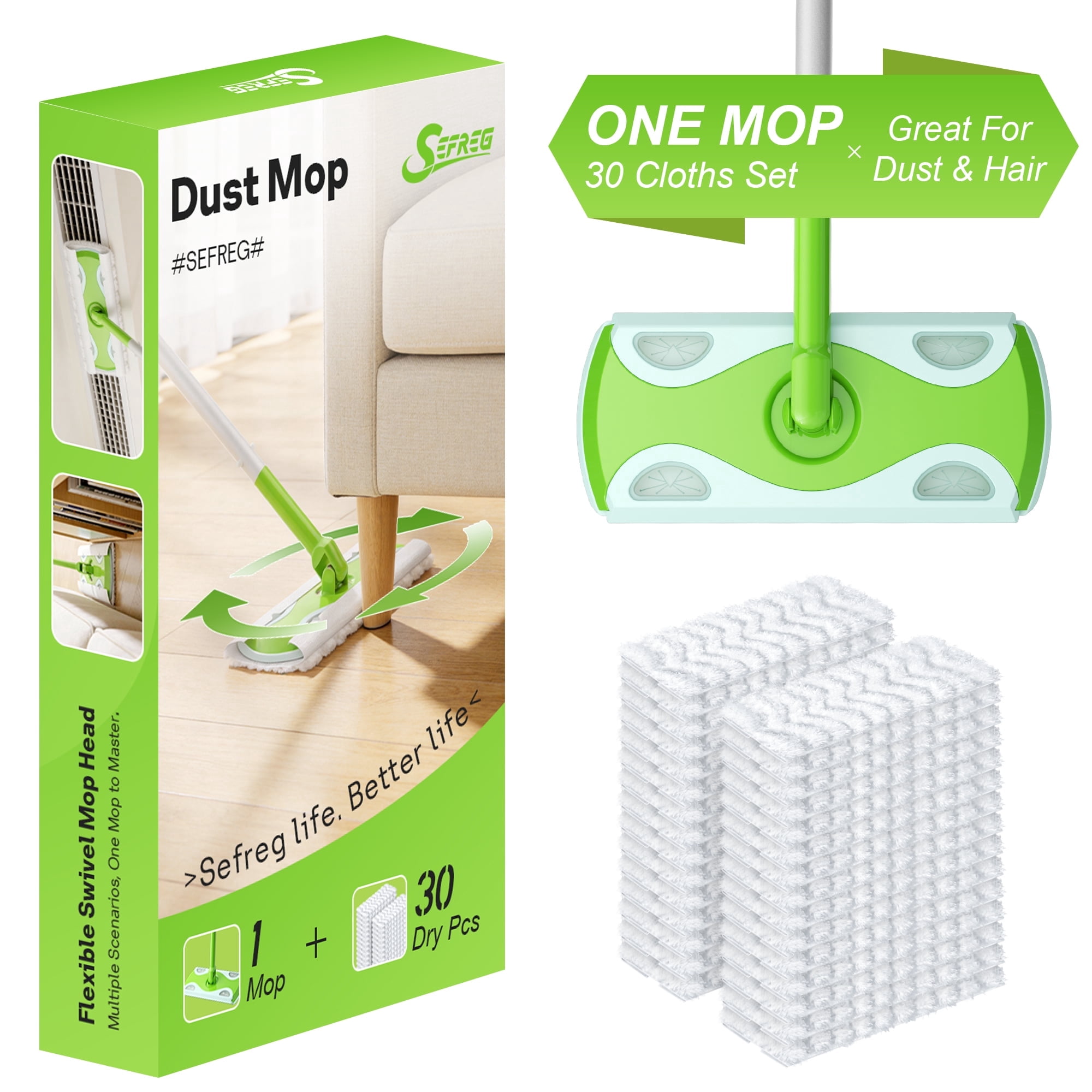 Sefreg Dust Mop for Floor Cleaning with 30 Disposable Dry Cloth Refills ...