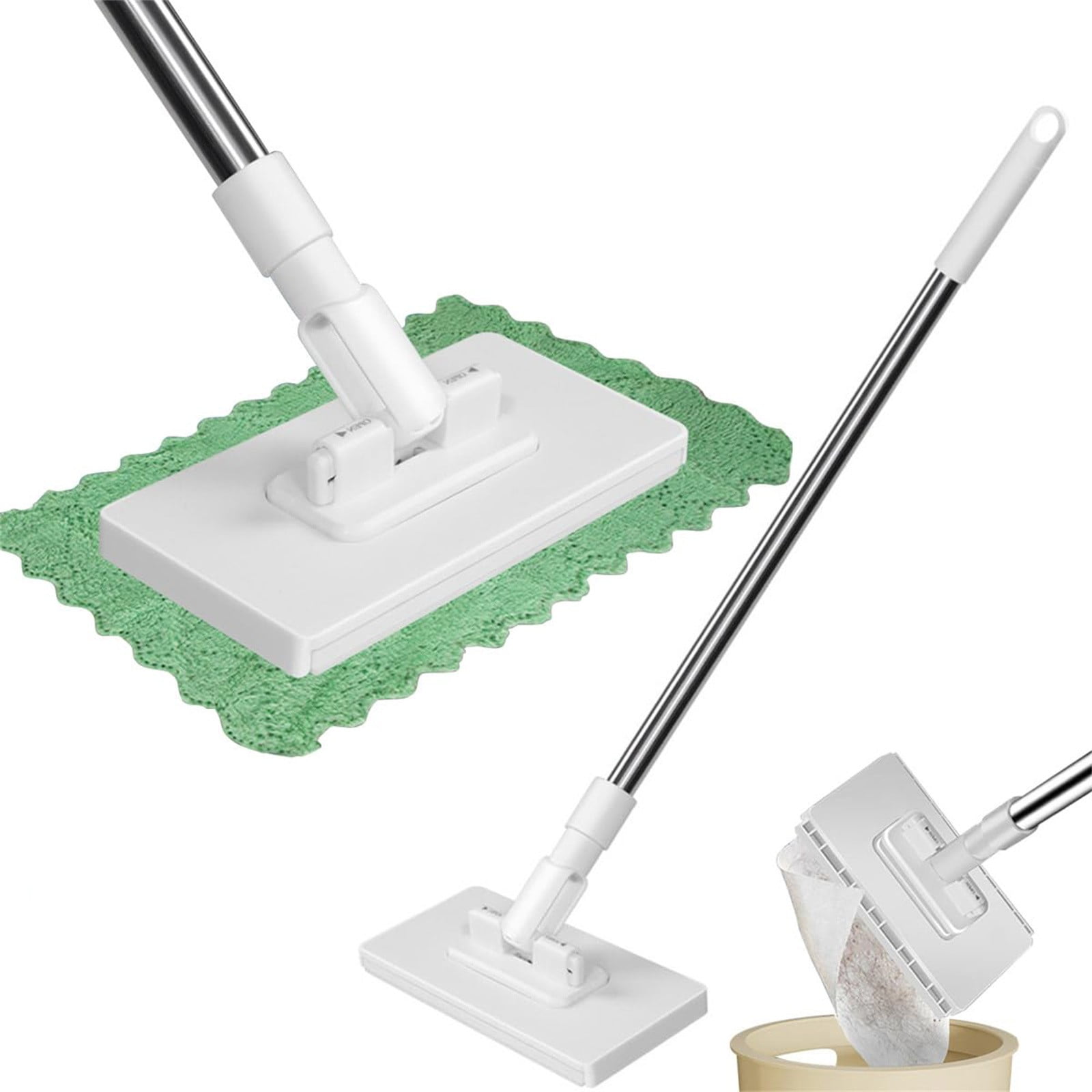 Mop with Pressure Clamping System, No Hand Washing, One Button for ...