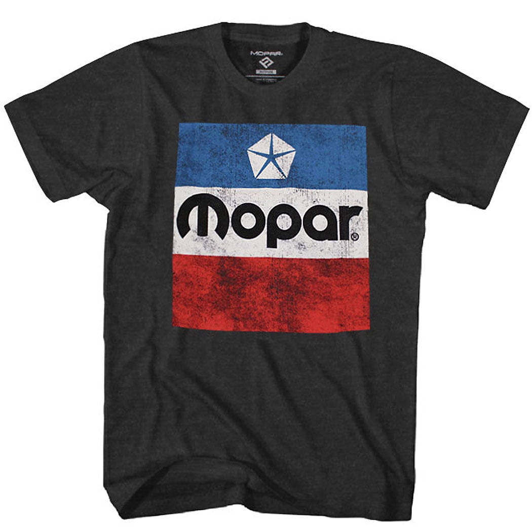 Mopar Classic 70s Logo Distressed T-Shirt, Charcoal Heather, Cotton ...
