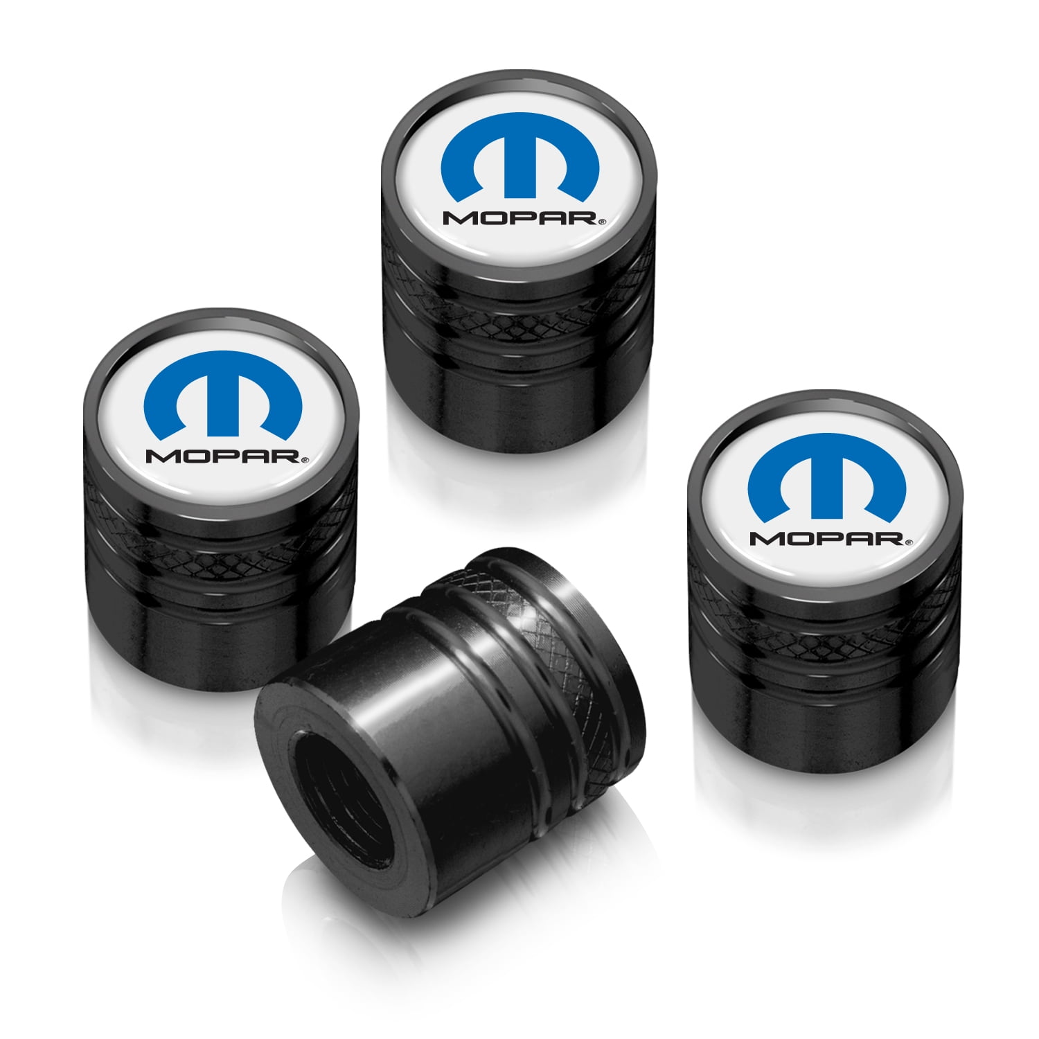 Mopar in White on Black Cylinder-Style Premium Anodized Aluminum Tire Valve Stem Caps - Set of 4 ...