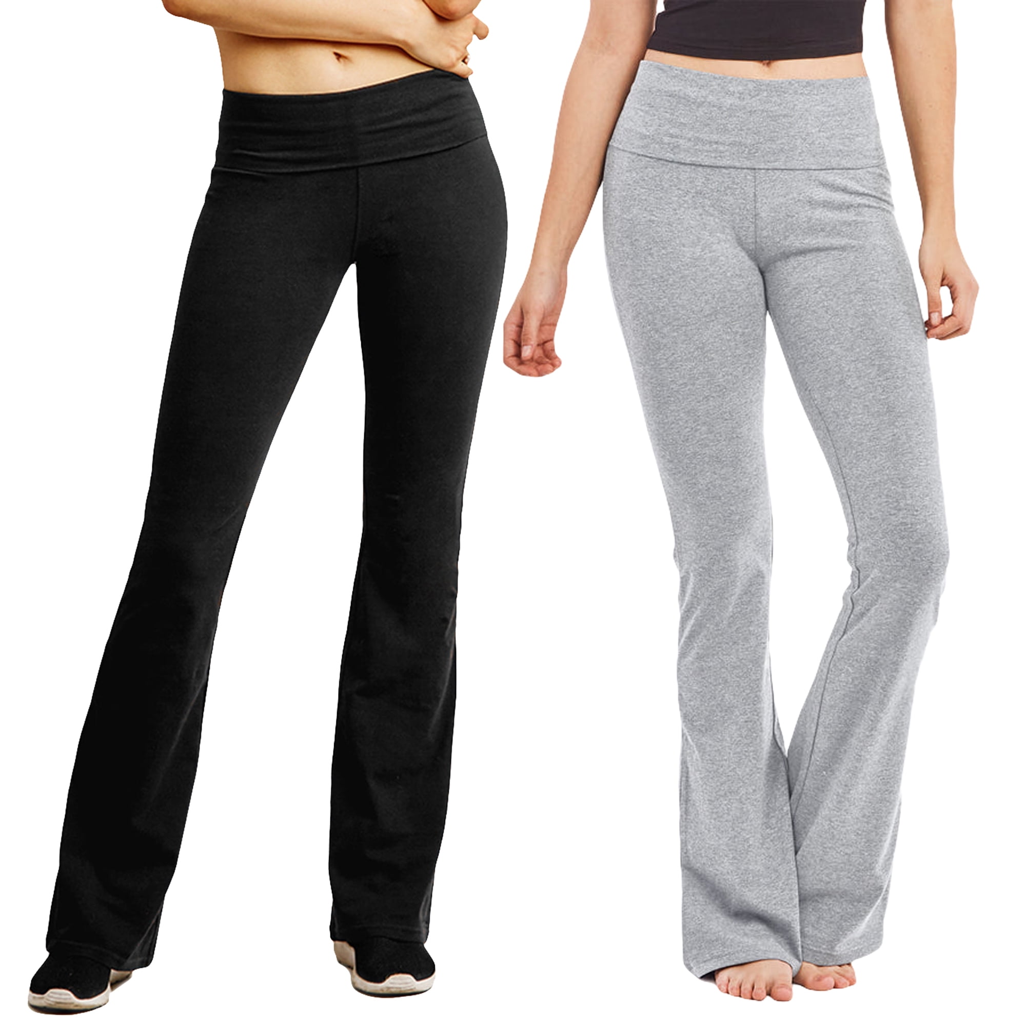 Mopas Women's Fold-Over Waistband Bootleg Flared Bottom Workout Yoga ...