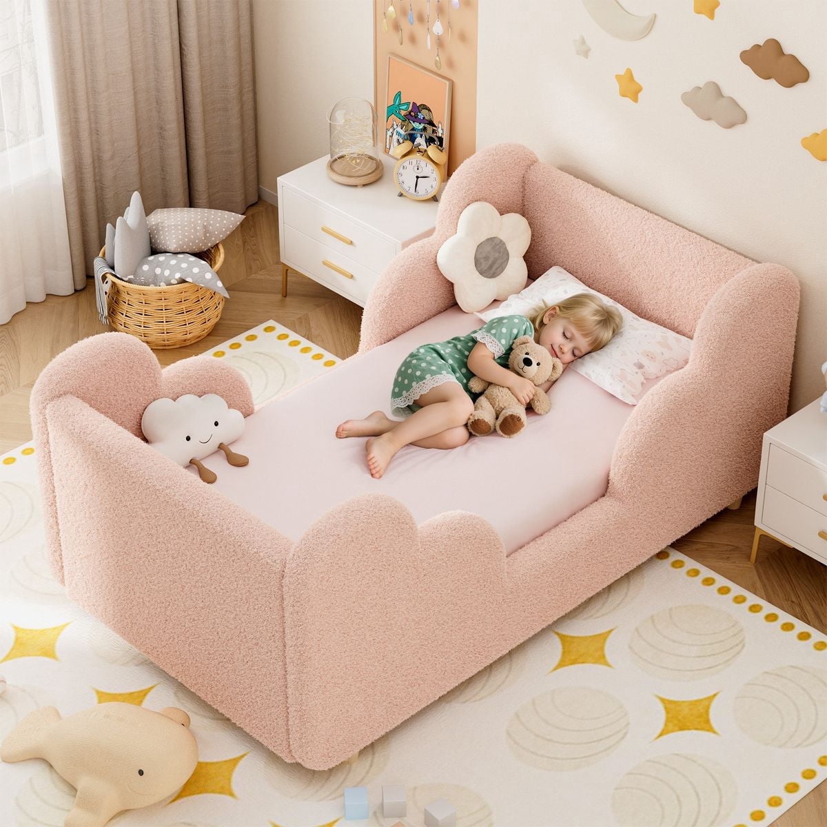 Mophoto Toddler Bed for Kids with Extra Safty Broad Standard Crib Size ...