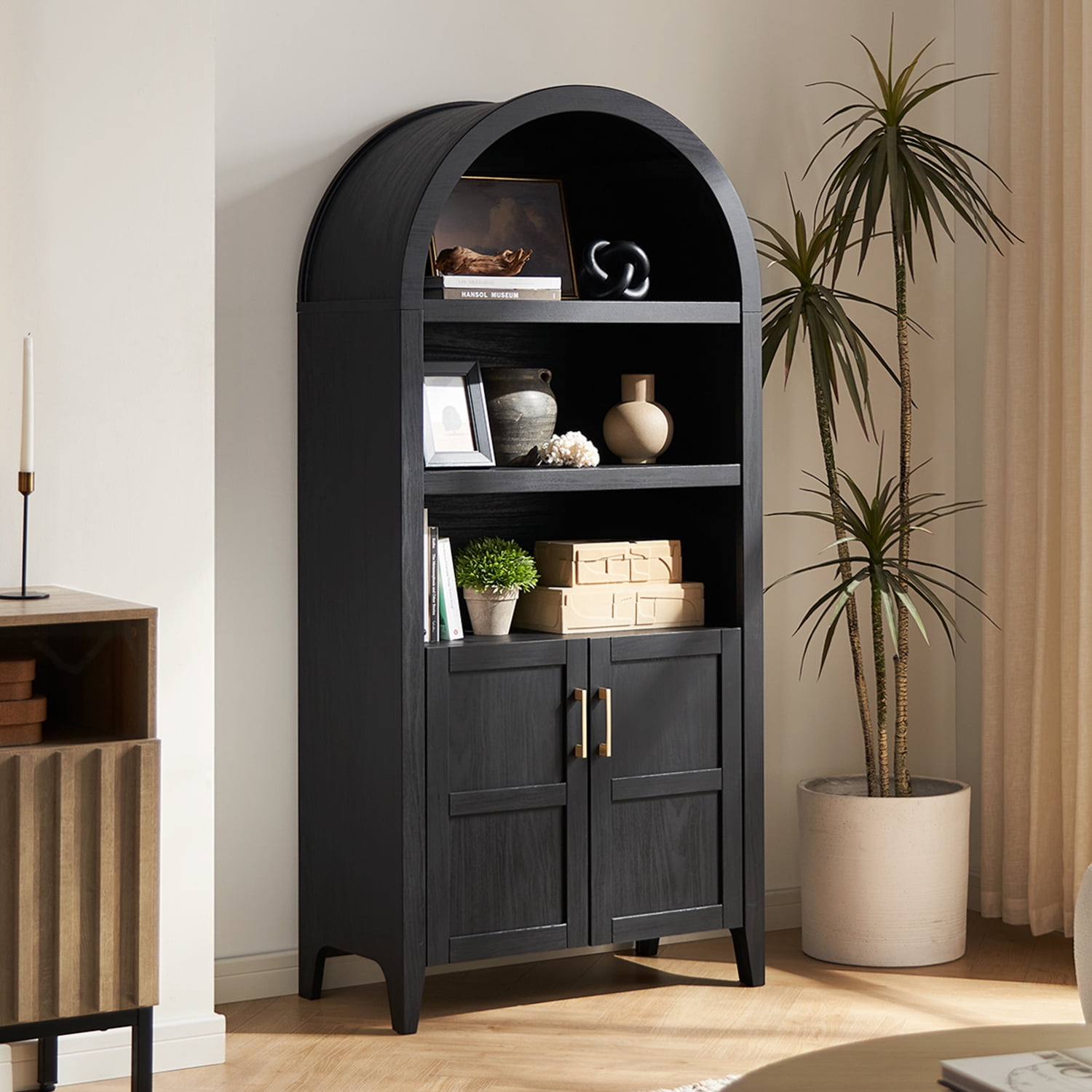 Mopio Black Bookcase with Arched Design, 5-Tier Adjustable Storage ...