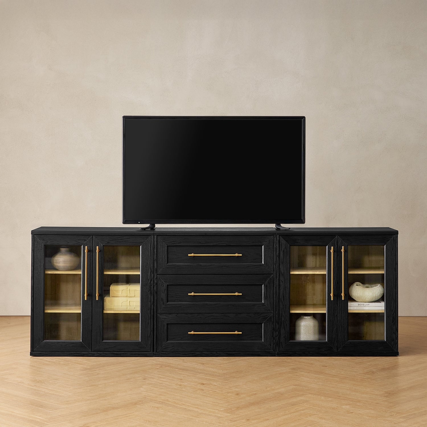 Mopio Blake 3 Piece Entertainment Center with Storage, Modern Farmhouse ...