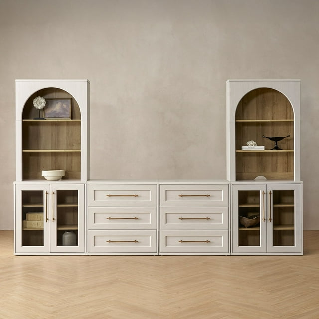 Mopio Blake 4 Piece Entertainment Center with Storage, Modern Farmhouse ...