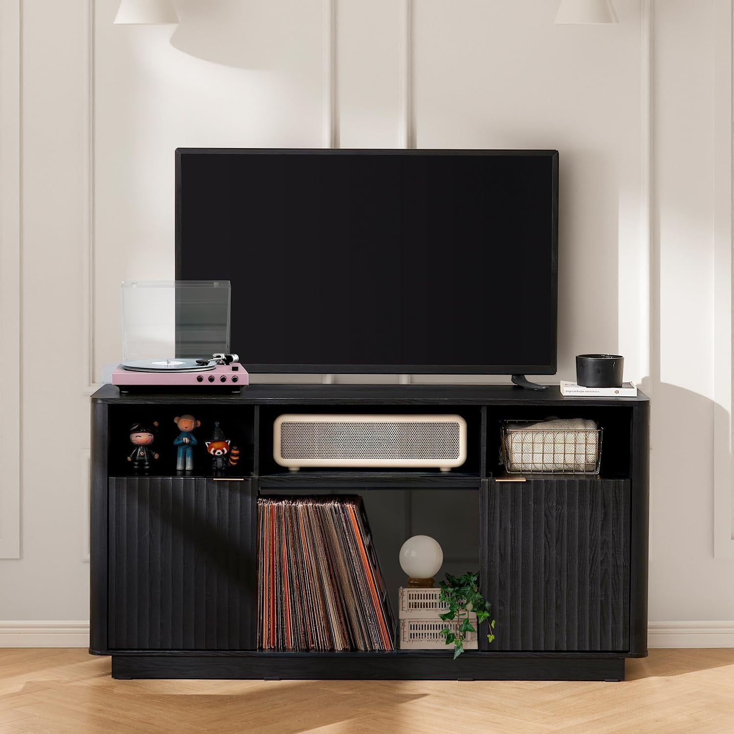 Mopio Brooklyn 59" Fluted Tall TV Stand, Fireplace Television Console ...