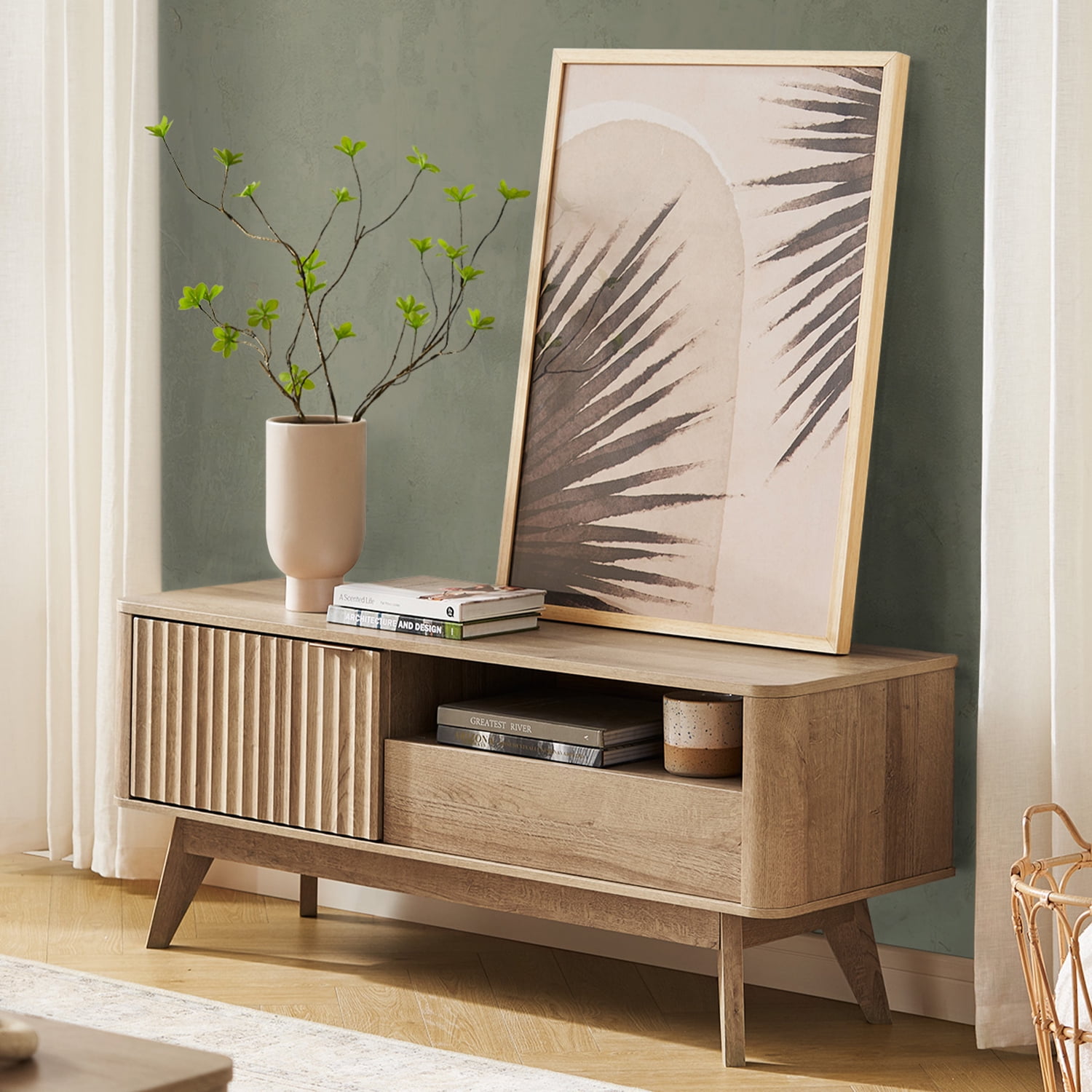 Mopio Brooklyn Mid-Century Modern 47" TV Stand for TVs up to 50", Oak ...