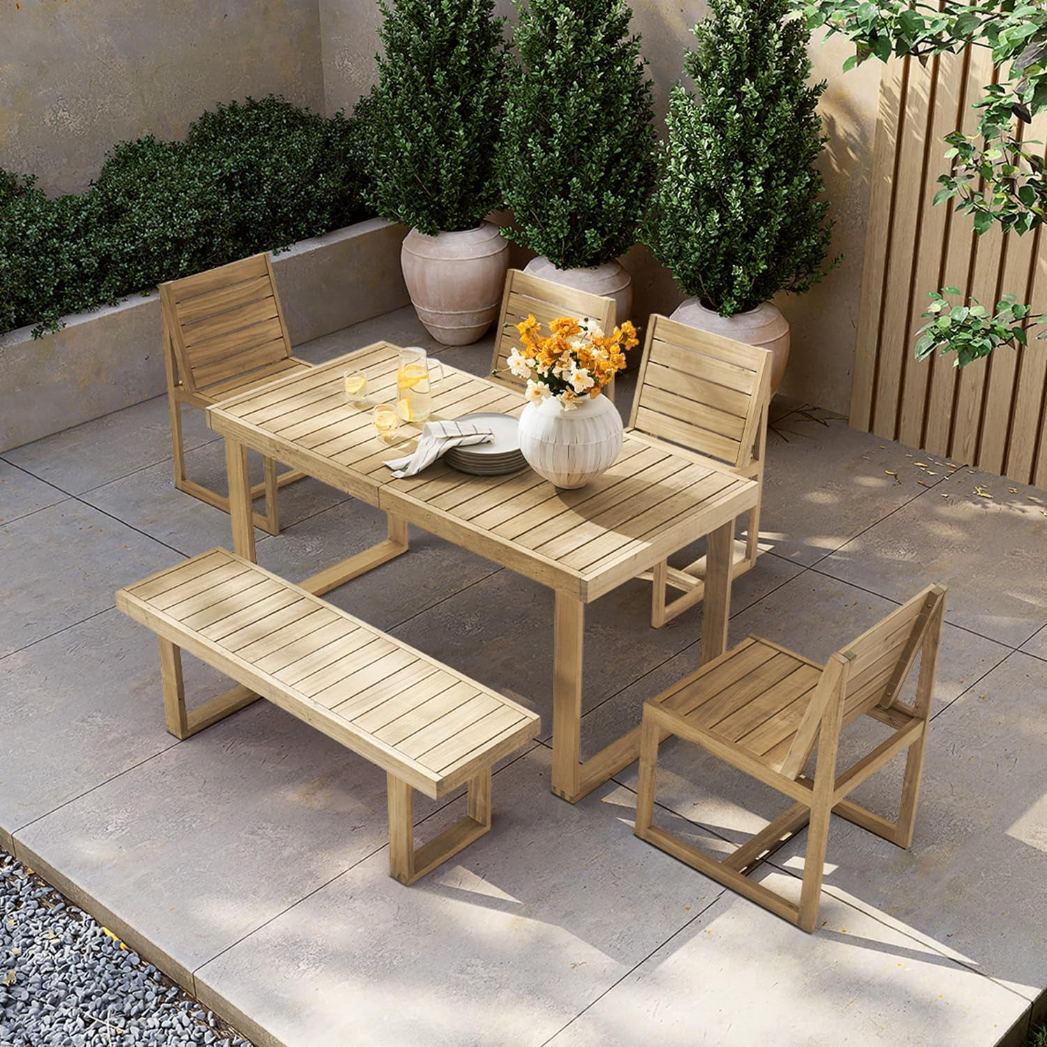 Mopio Bruno Outdoor Dining Set, Solid Acacia Wood Patio Table & Chairs ...