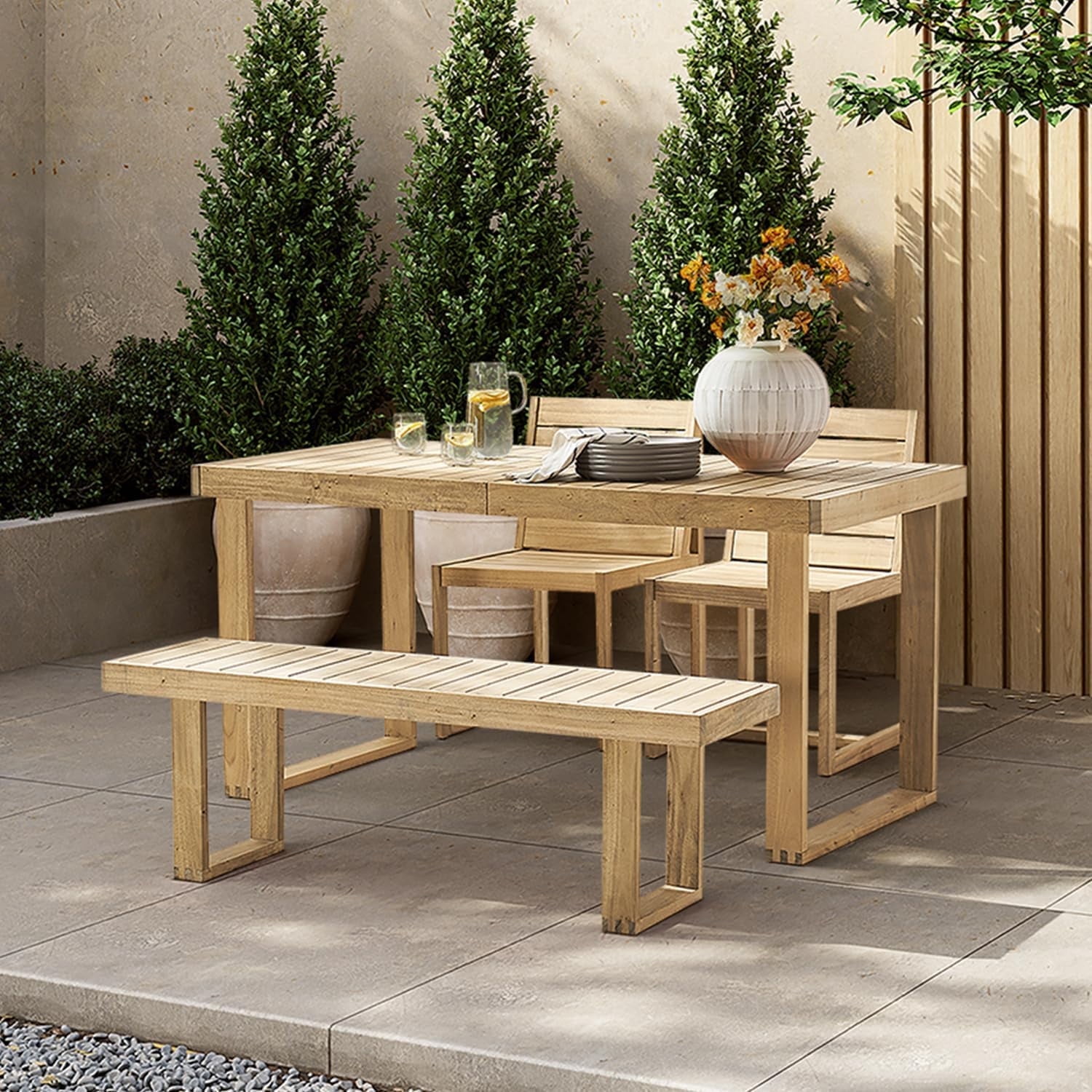 Mopio Bruno Outdoor Dining Set, Solid Acacia Wood Patio Table & Chairs ...