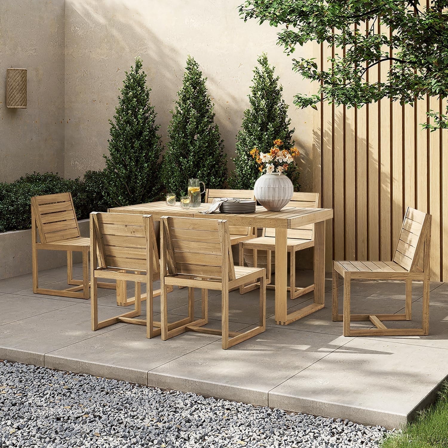 Mopio Bruno Outdoor Dining Set, Solid Acacia Wood Patio Table & Chairs ...