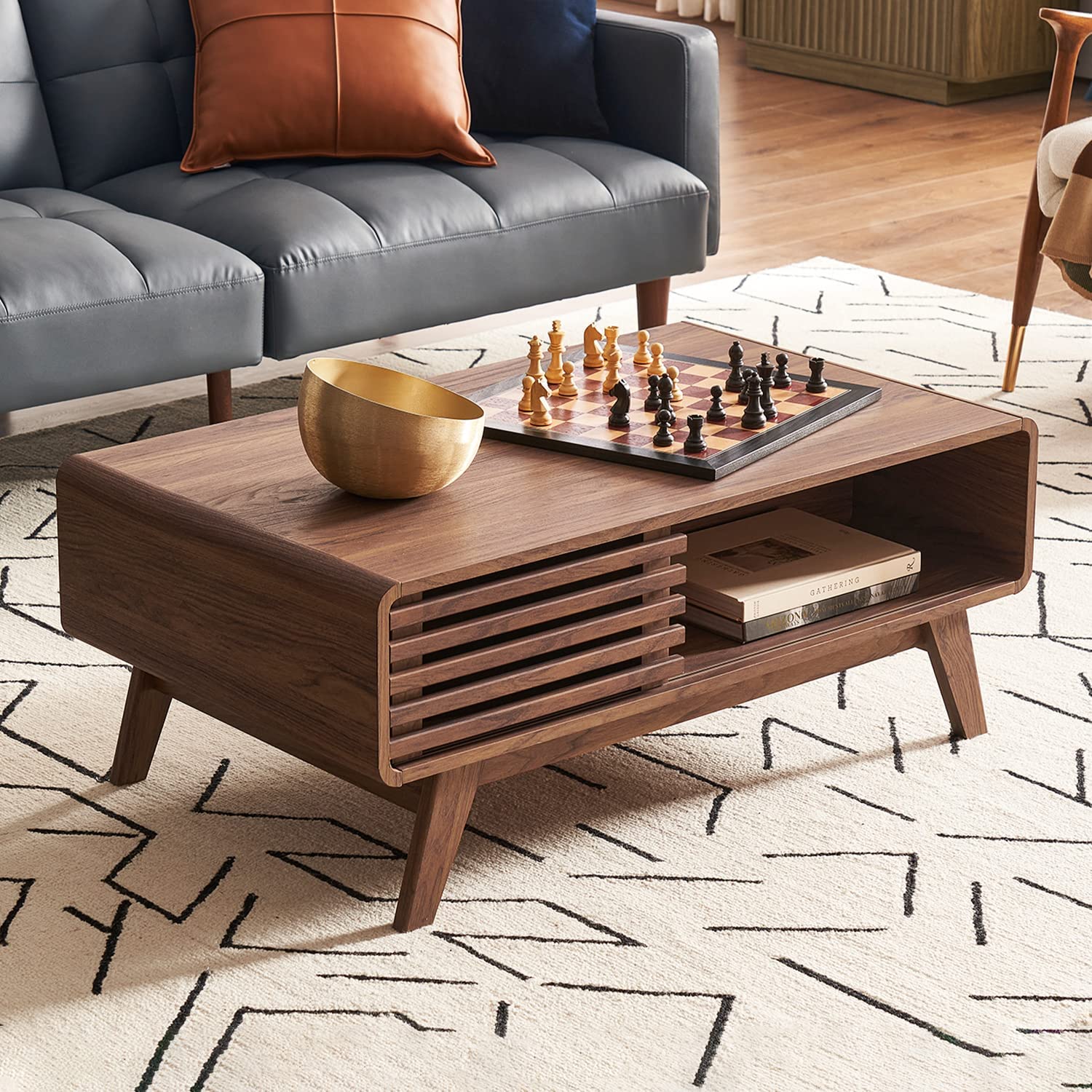 Mopio Haylee Modern Farmhouse Boho Coffee Table Walnut, with Rattan ...