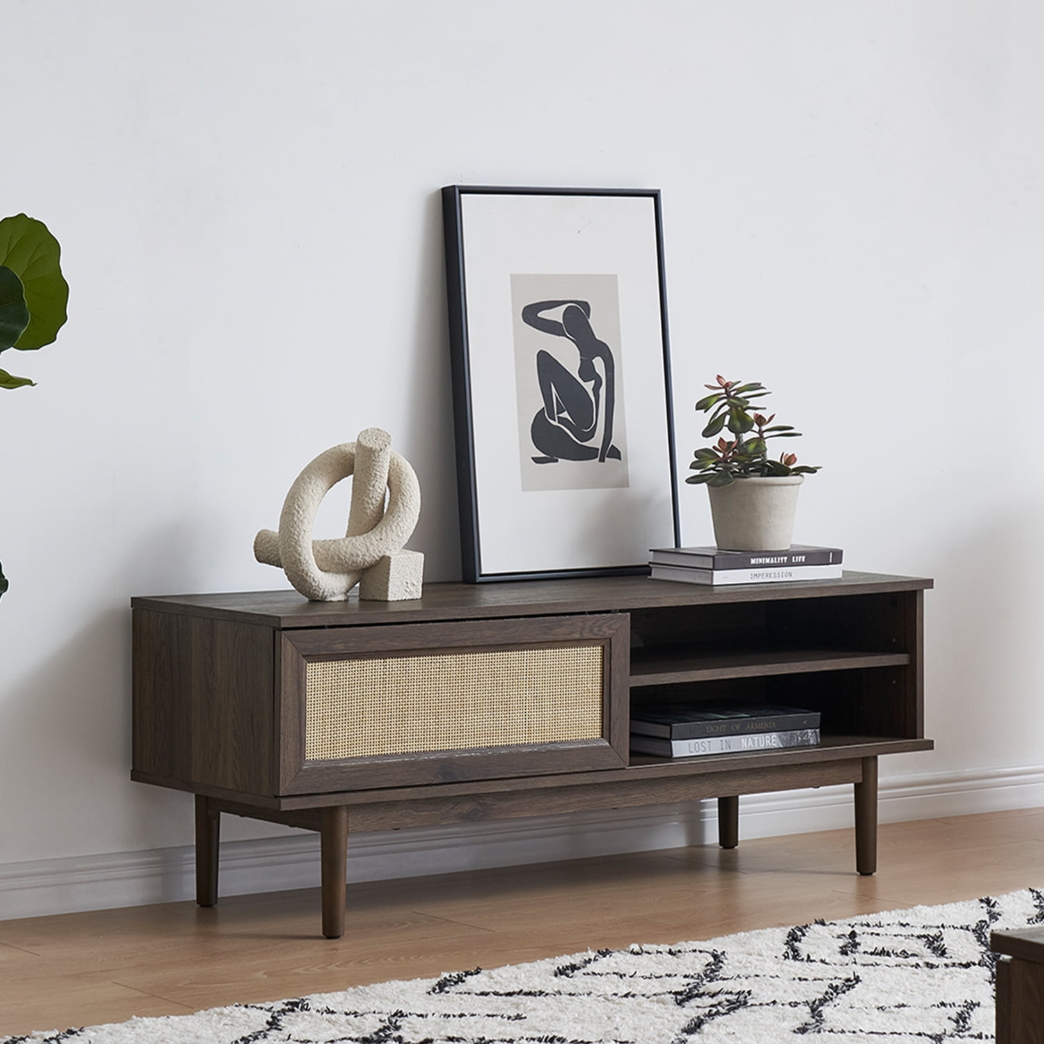 "Mopio Haylee 46"" Wooden TV Stand for 45/50 inch TV, Rattan Doors ...