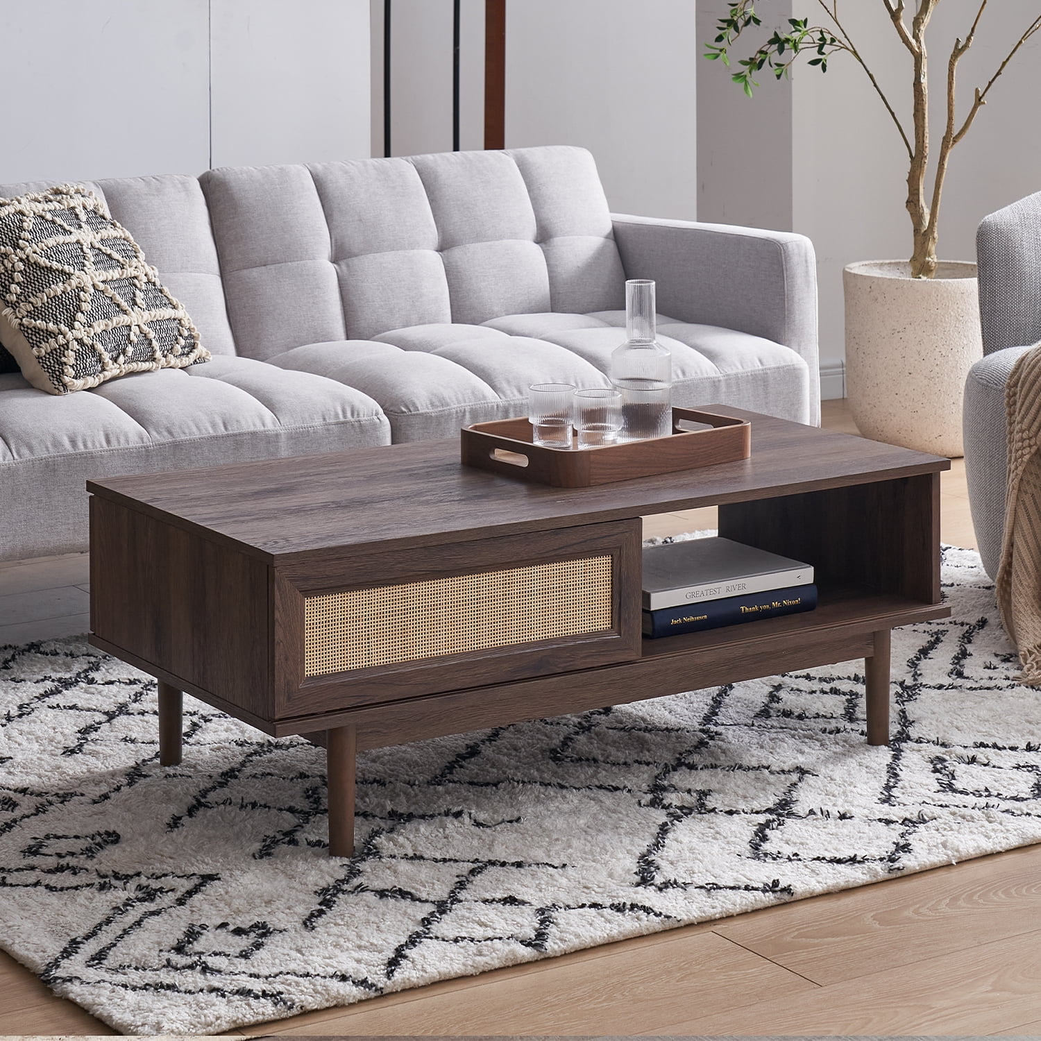 Mopio Haylee Boho Coffee Table, Modern Farmhouse Style with Storage ...