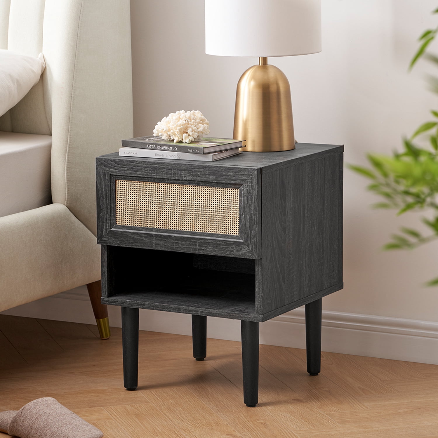 Mopio Haylee Nightstand/Side Table Charcoal Black, End Table for Living ...