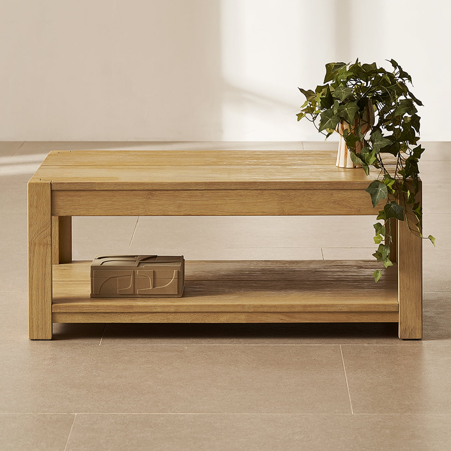 Mopio Logan Solid Wood 2-Tier Rectangle Coffee Table, Modern Farmhouse ...