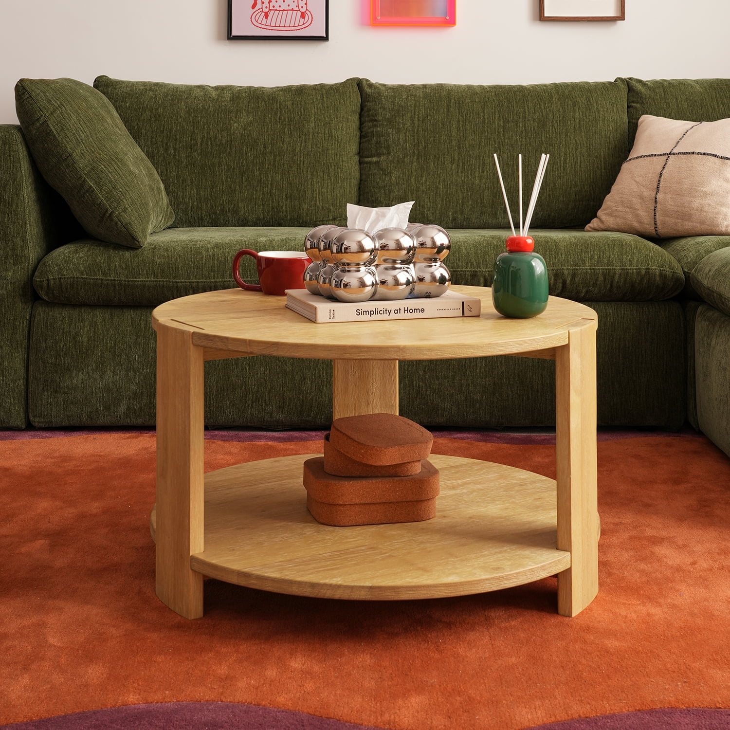 Mopio Logan Solid Wood 2-Tier Round Coffee Table, Modern Farmhouse ...