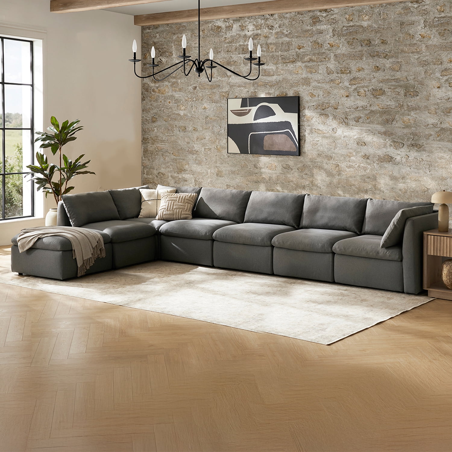 Mopio Oversized Modular Sectional Sofa with Fully Removable Covers and Storage, Convertible L ...