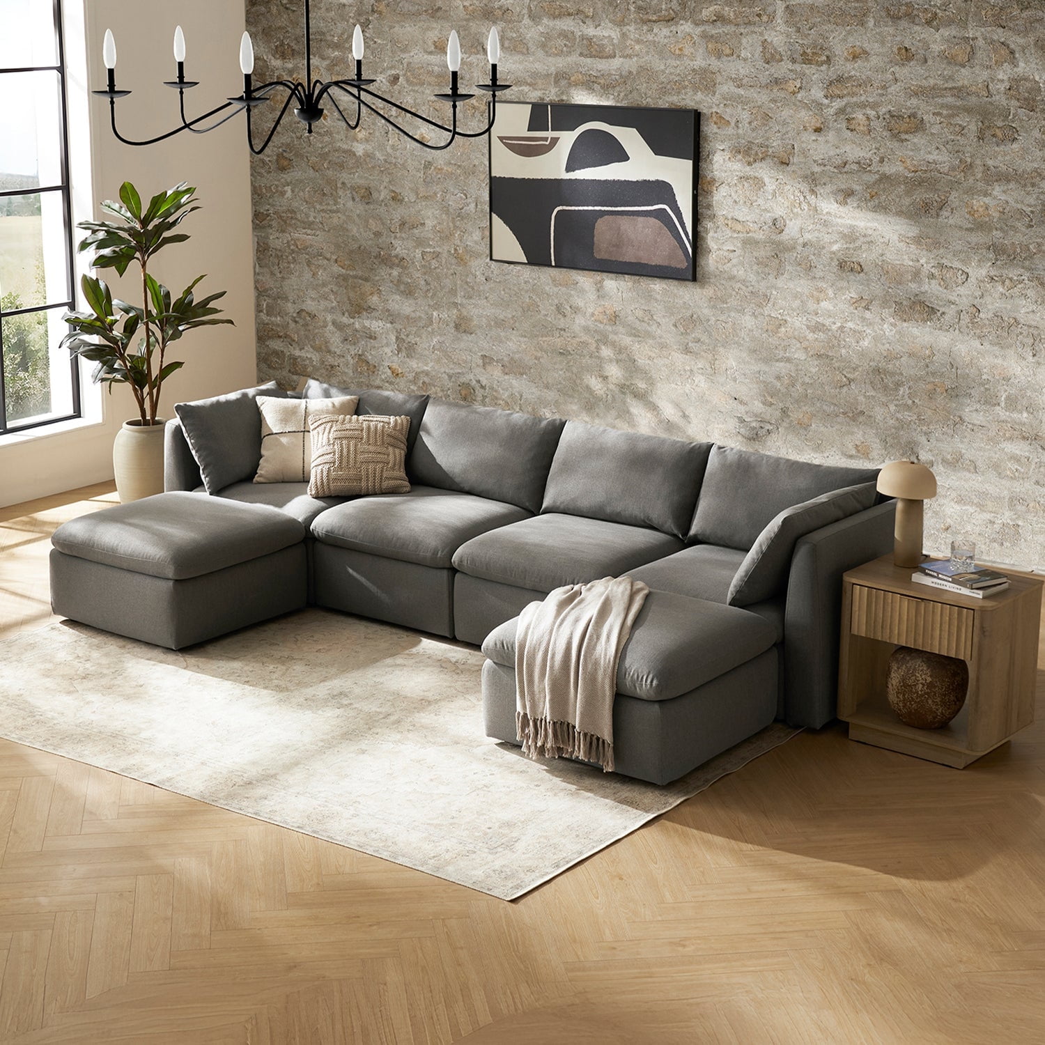 Mopio Oversized Modular Sectional Sofa with Fully Removable Covers and Storage, Convertible U ...