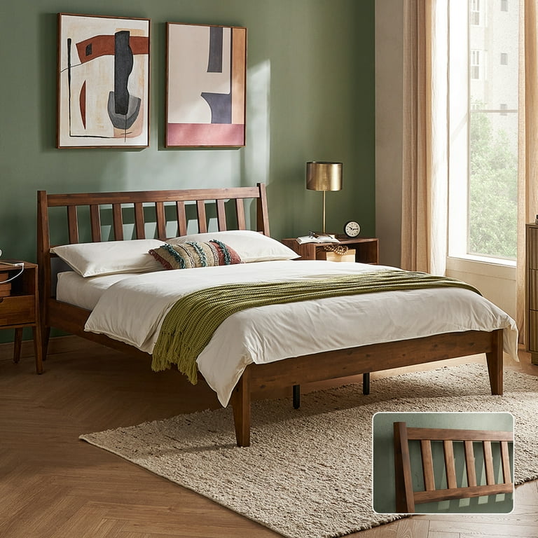 Queen slatted bed frame with headboard store