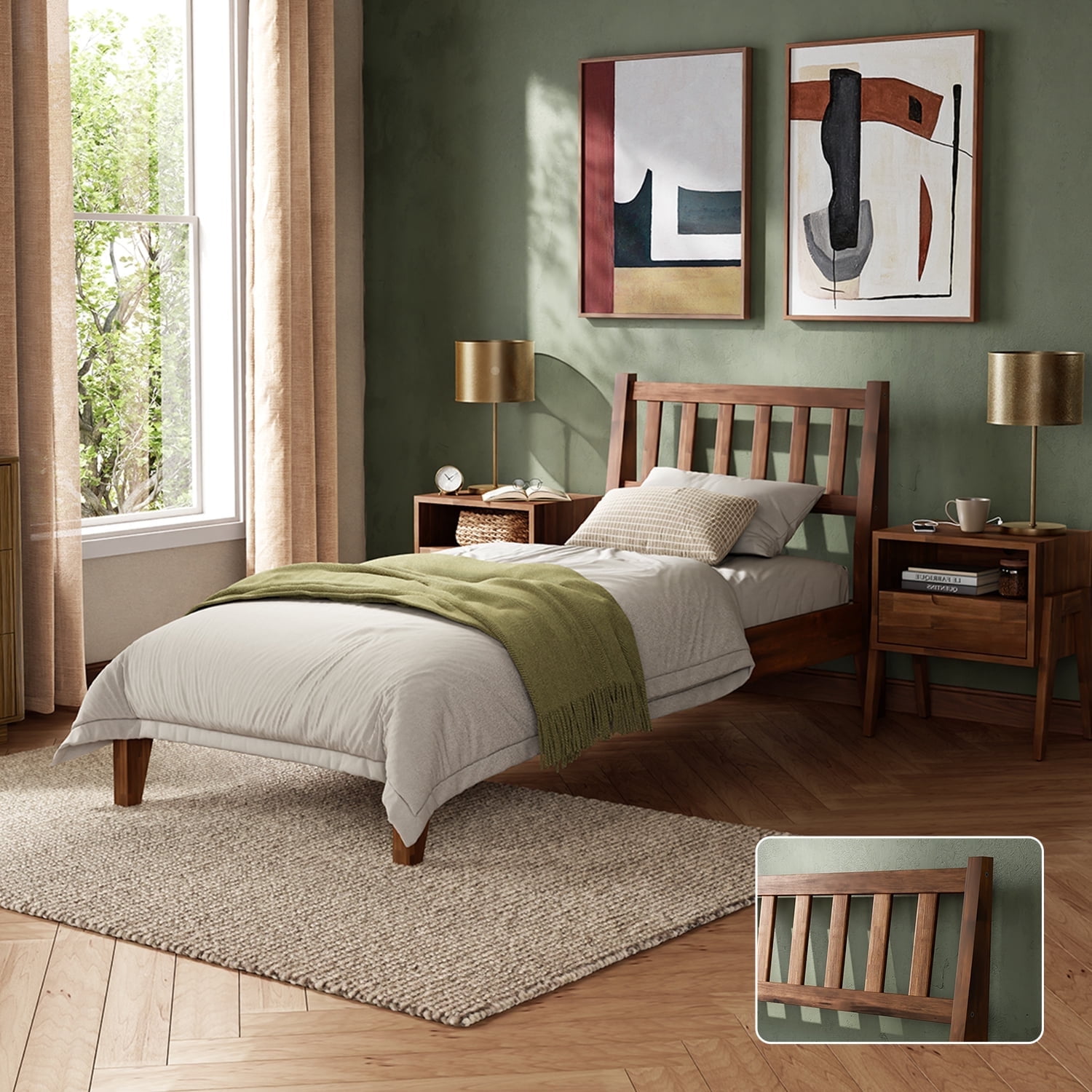 Mopio Ted Twin Bed Frame with Headboard, Full Size Bed Frame, Mid ...