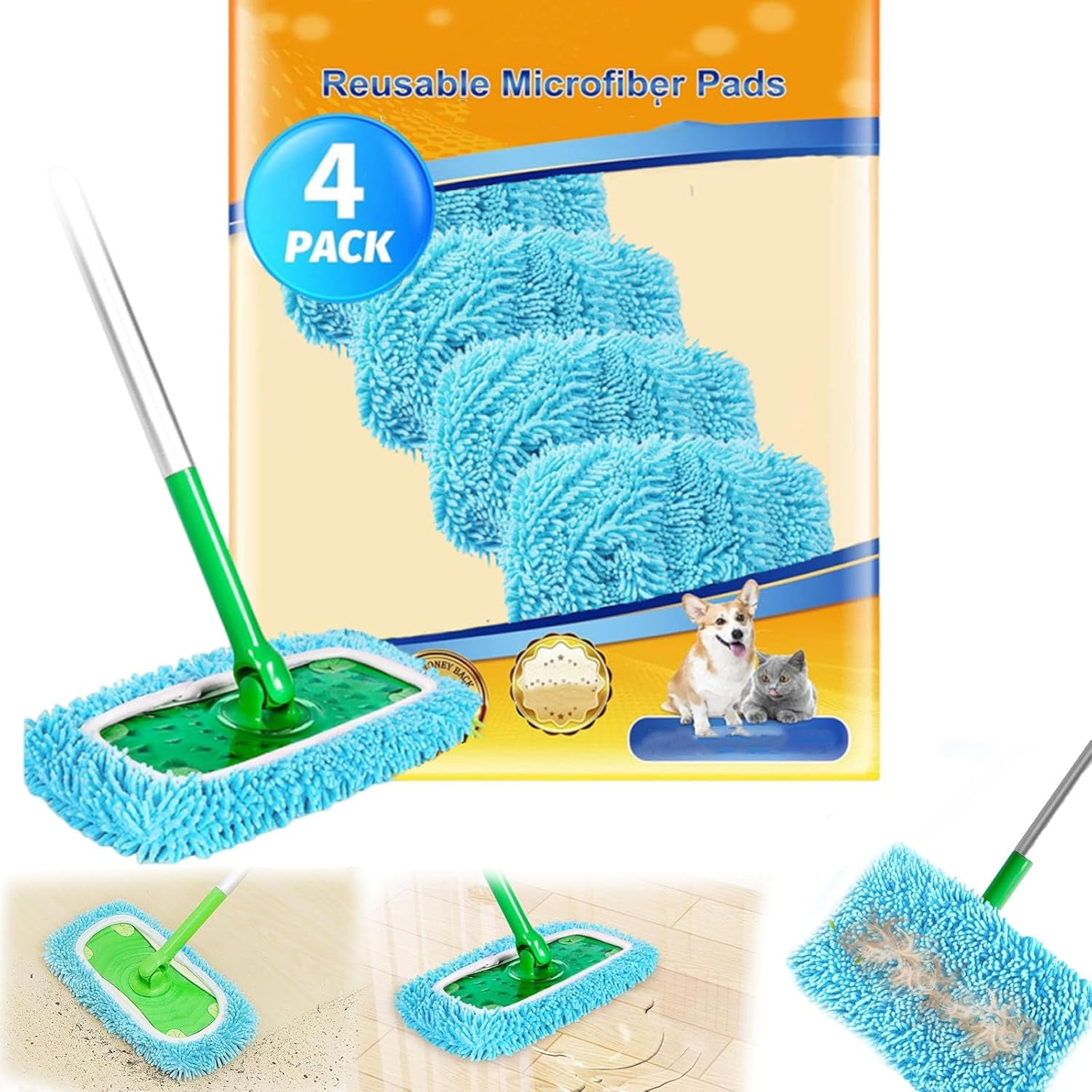 Mopmate Reusable Mop Pads, Artisticto Reusable Mop Pads, (2/4/6/8pc ...