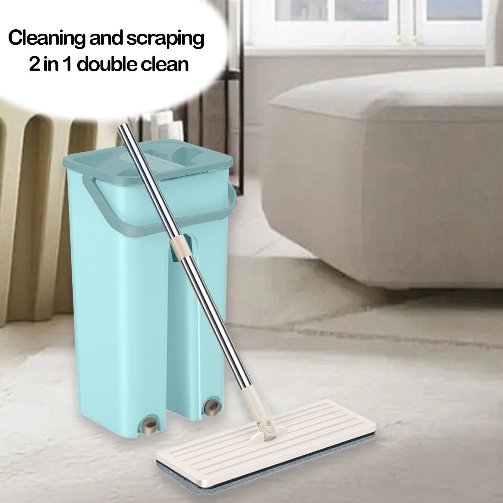 Mopping 2025 New Hand- Flat Mop with 1 Bucket 2 Cloths and Squeegee ...