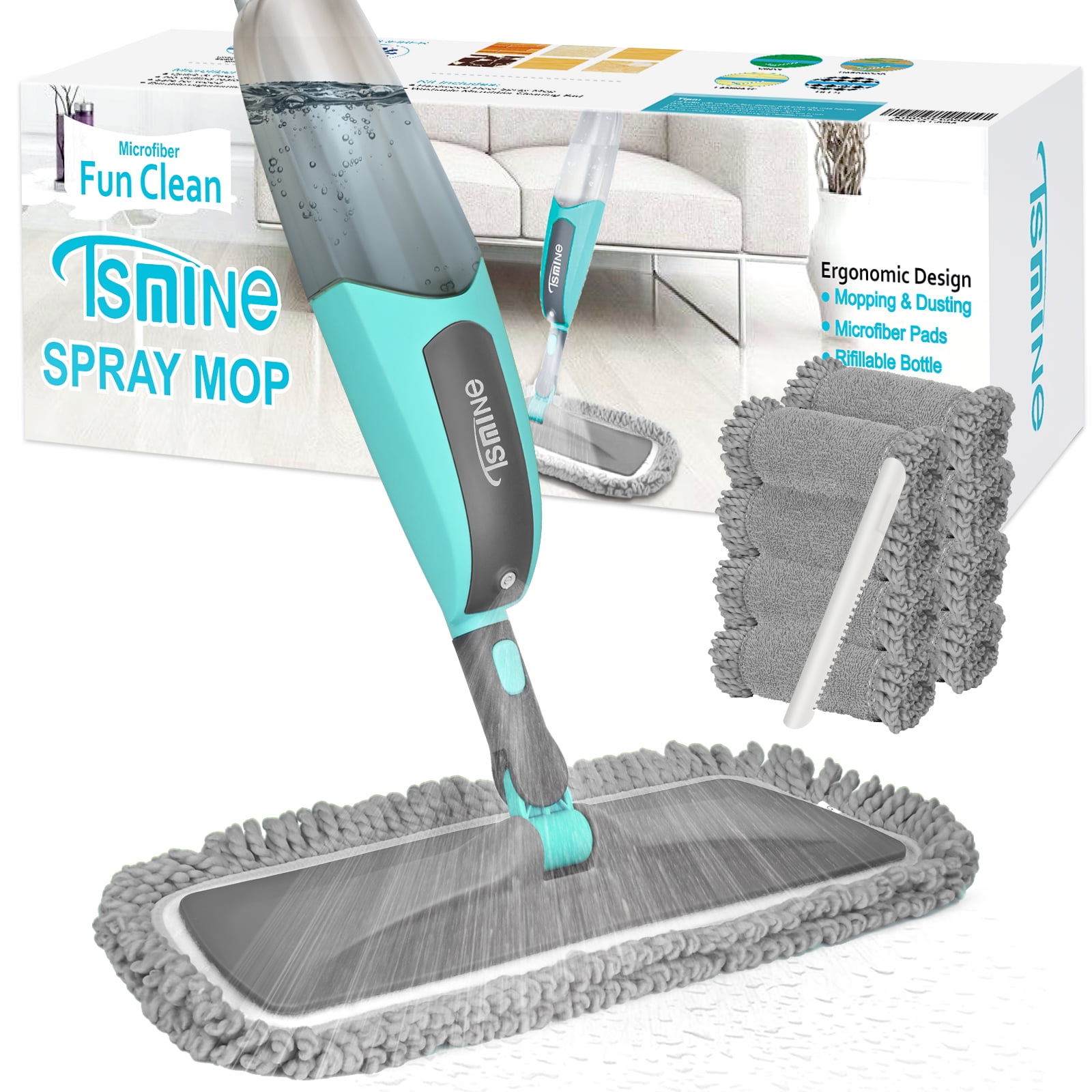 Mops for Floor Cleaning, Tsmine Spray Mop Microfiber Floor Mop Dust Mop ...